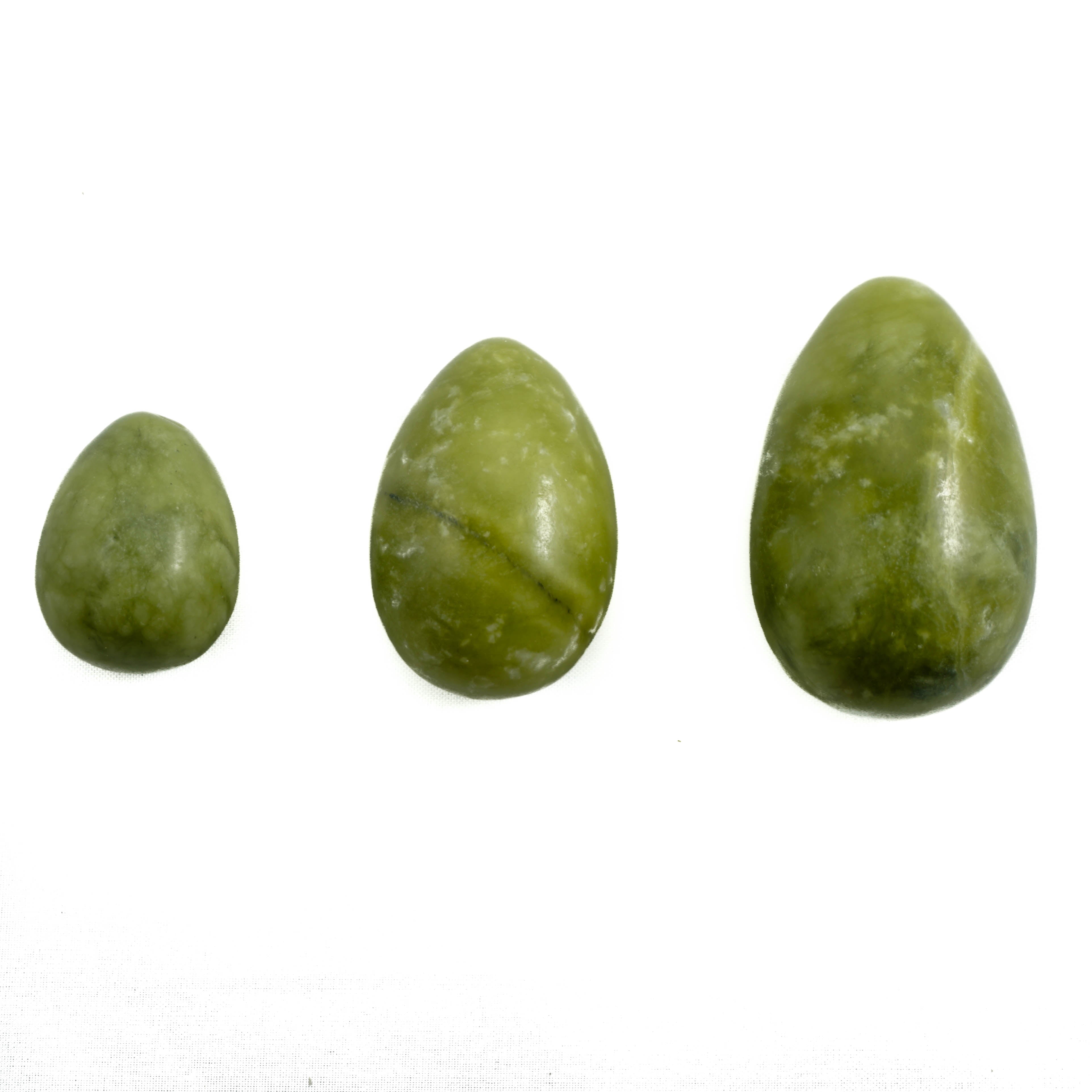Green Jade Eggs- Helu- Three Egg Set- Yoni / Kegel Eggs – Natural Yoni Eggs